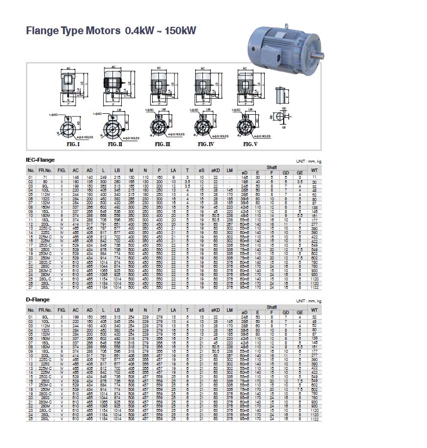 Flange Type Motors - 0.4kW ~ 150kW